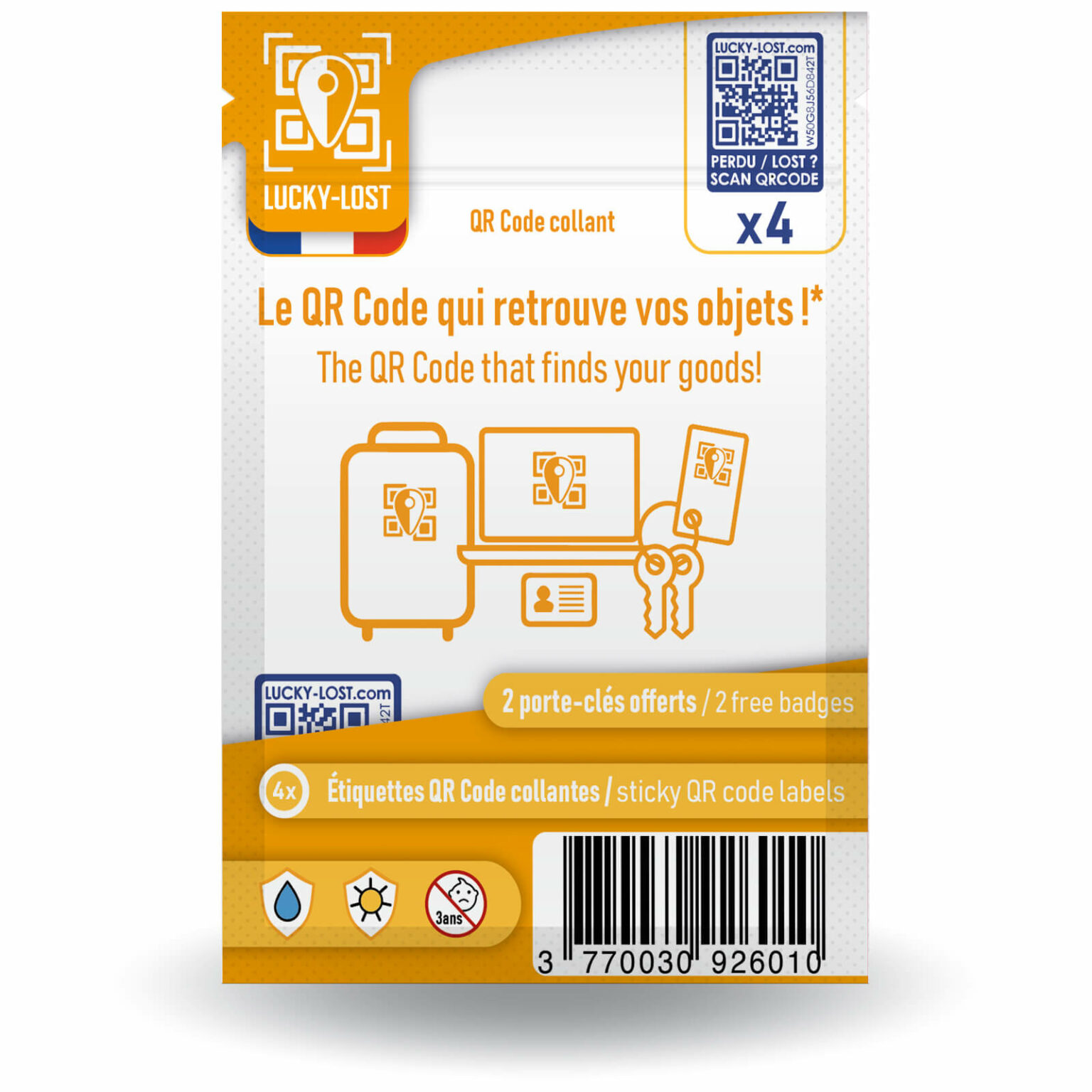 Le pack jaune 4 étiquettes QR Code adhésives avec 2 mini badges PVC ...